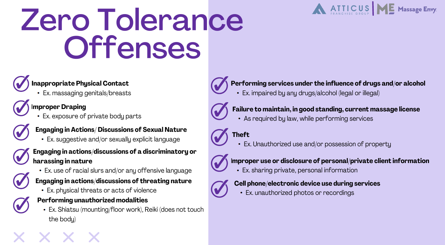 Massage Envy - 'Zero Tolerance Offenses' Policy – Atticus Franchise Group