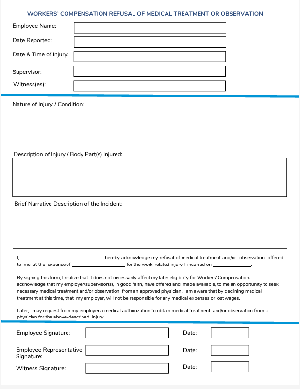 Refusal to Medical Treatment Form – Atticus Franchise Group